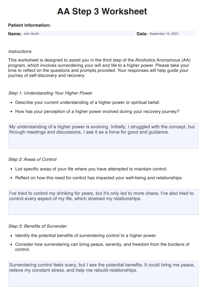 AA Step 3 Worksheets & Example | Free PDF Download